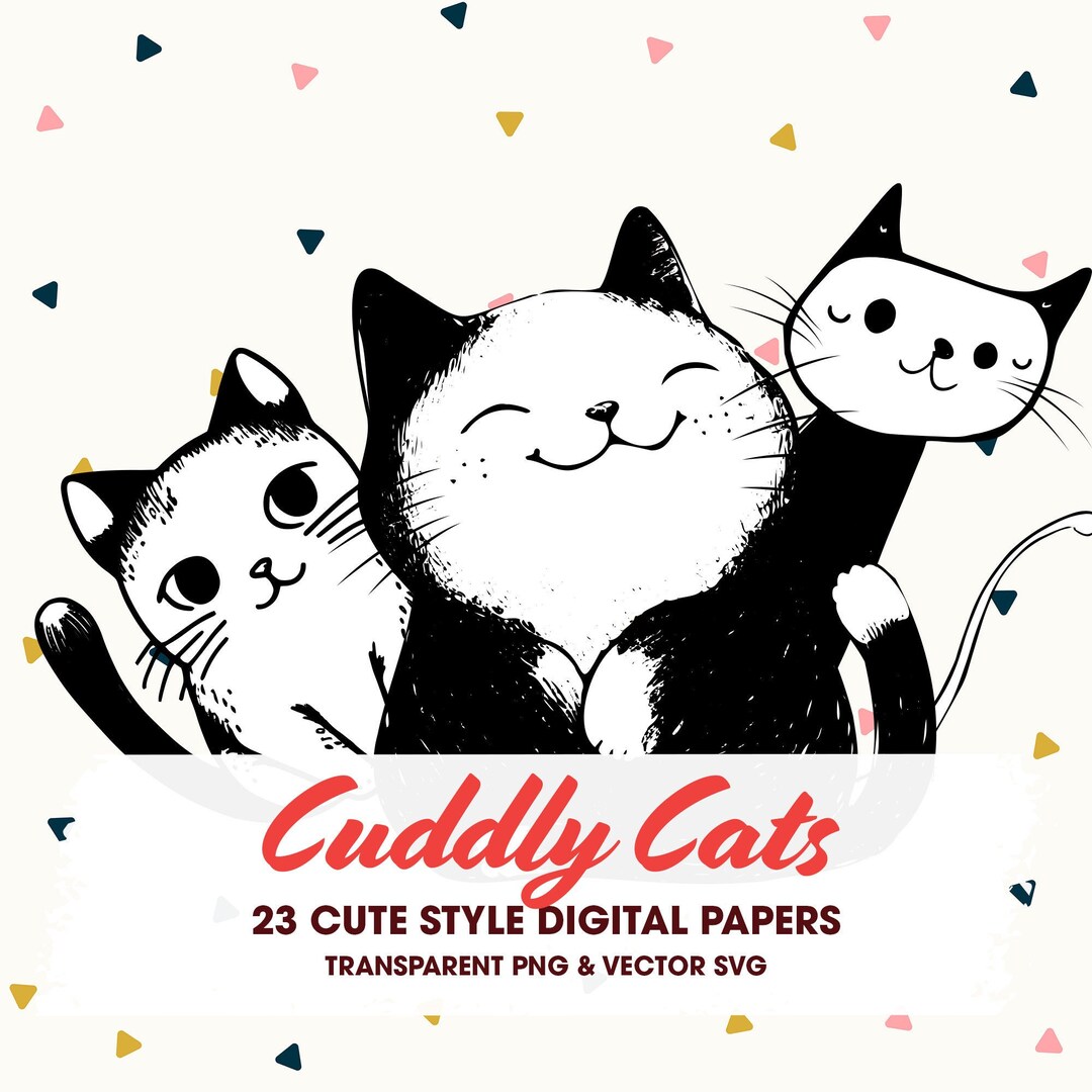 23 Cuddly Cats Digital Papers, Cute Cats Digital Paper Pack, Lovely ...