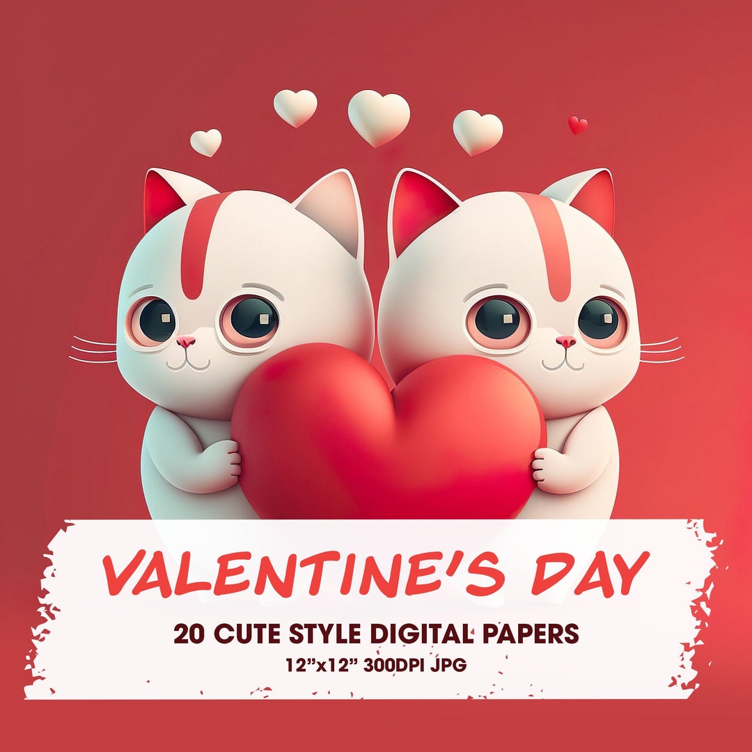 20 Cute Characters Digital Papers, Cute Love Digital Paper, Cute Hearts ...