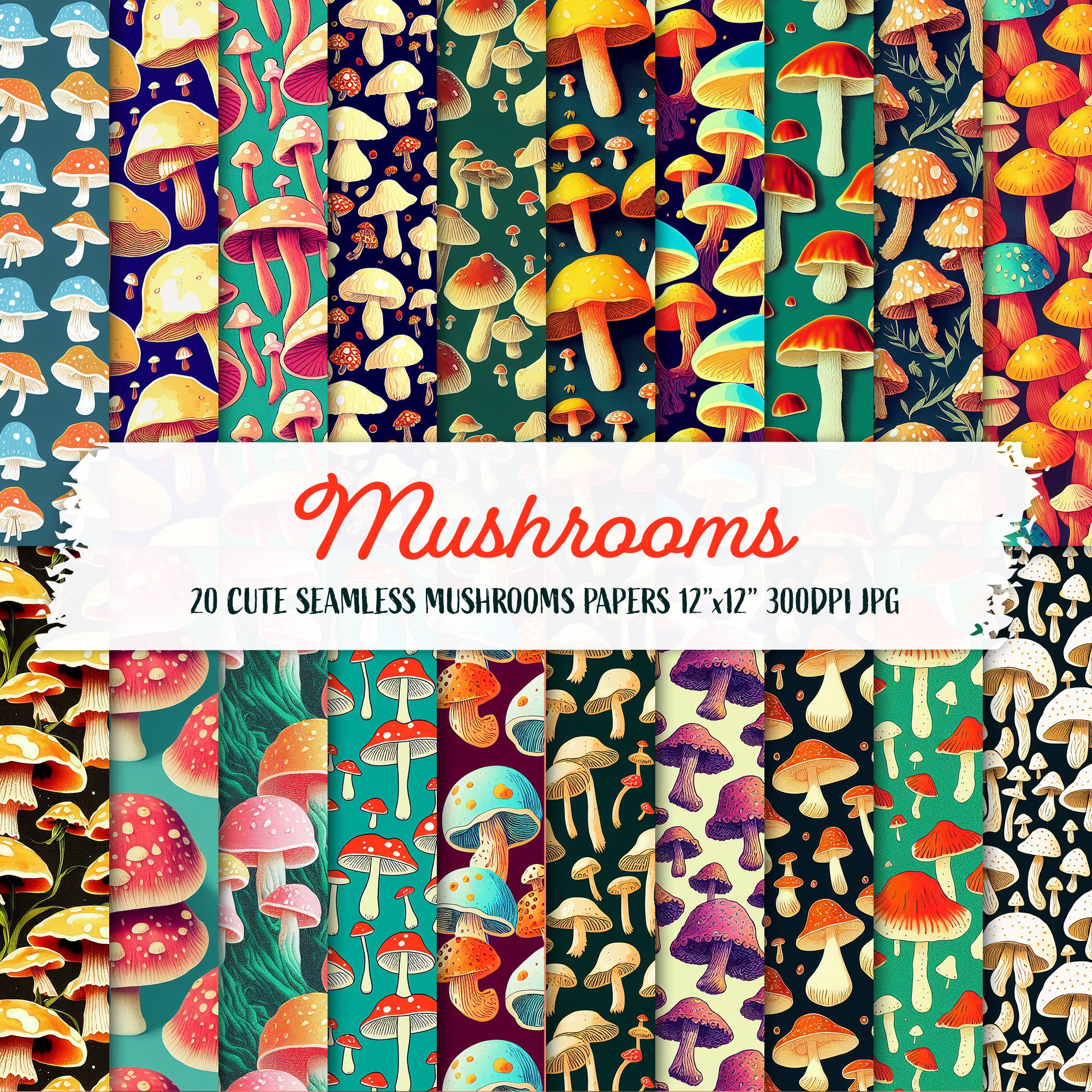 20 Cute Seamless Mushrooms Patterns Digital Papers Mushrooms - Etsy