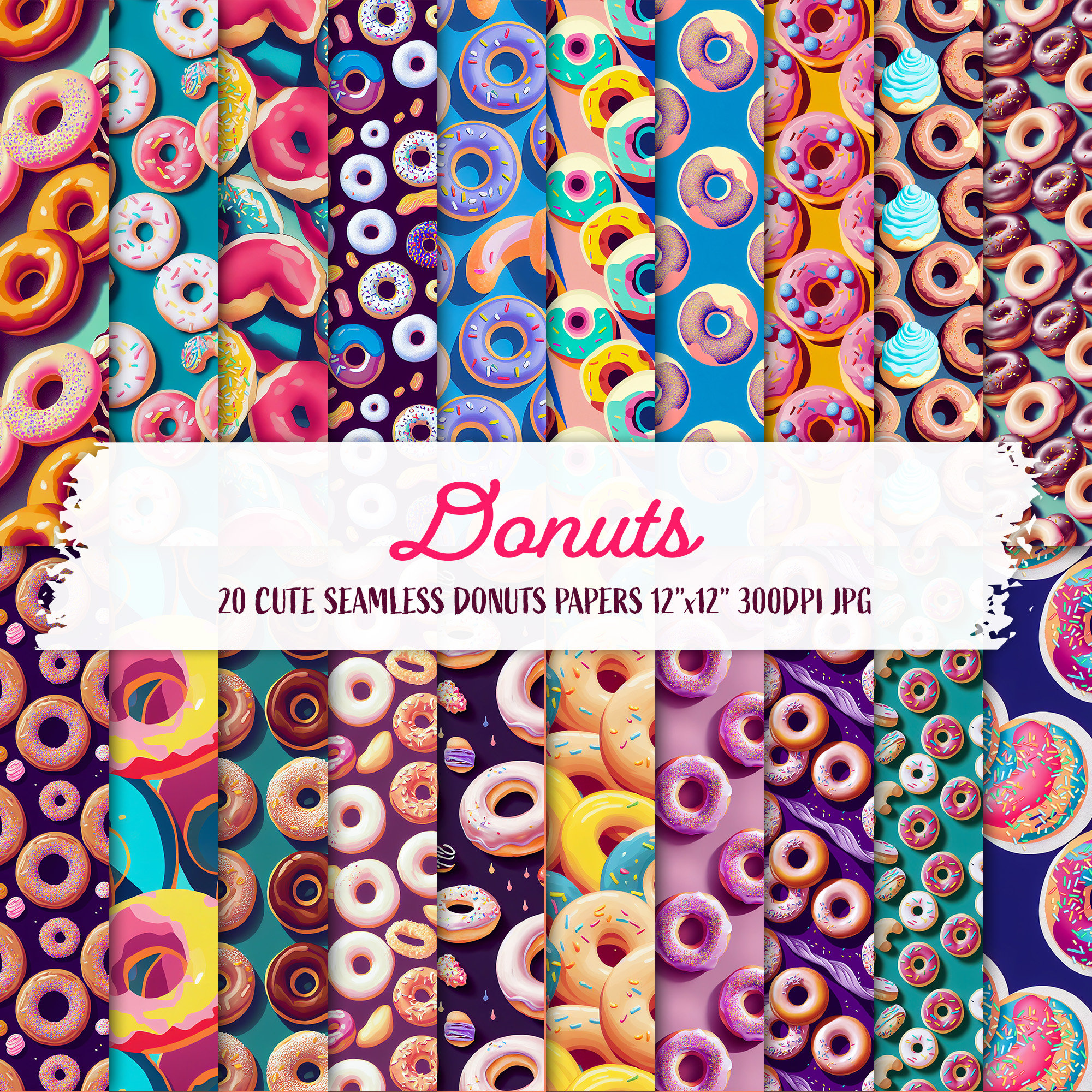 20 Cute Seamless Donuts Patterns Digital Papers, Donuts Digital Paper ...