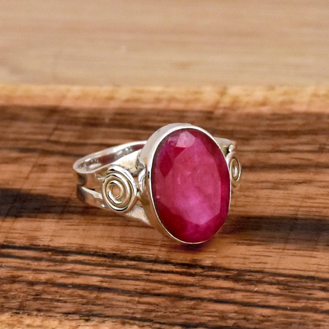 Indian Ruby Ring, 925 Silver Ring, Oval Gemstone Ring Birthstone Ring ...