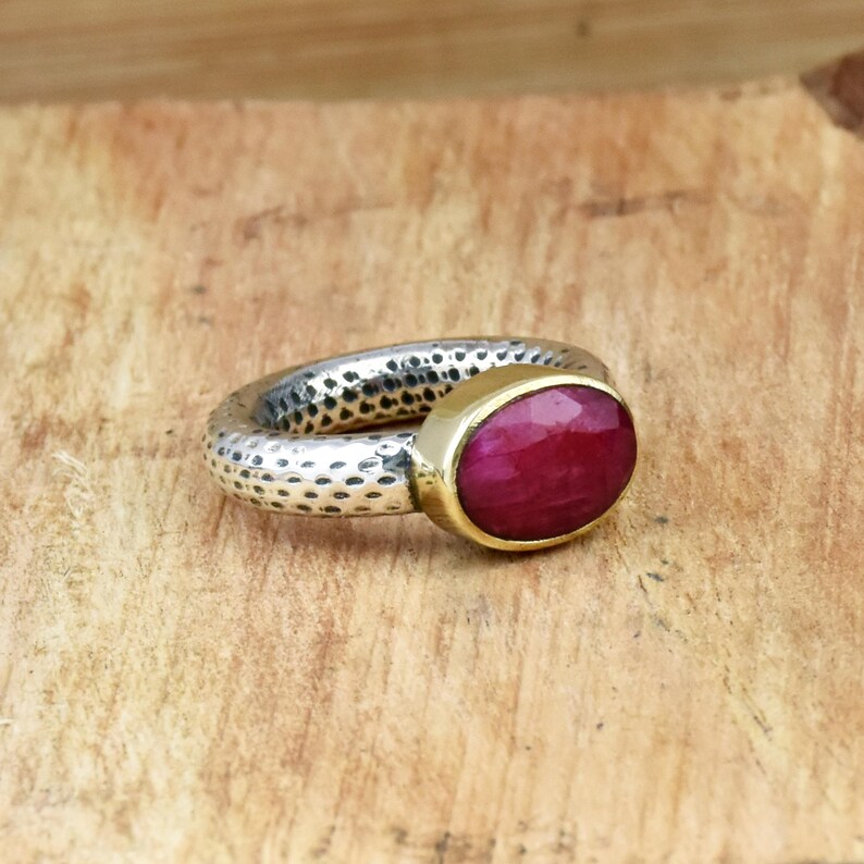 Faceted Ruby Ring: 925 Sterling Silver Micro Hammered Tube Band - Etsy