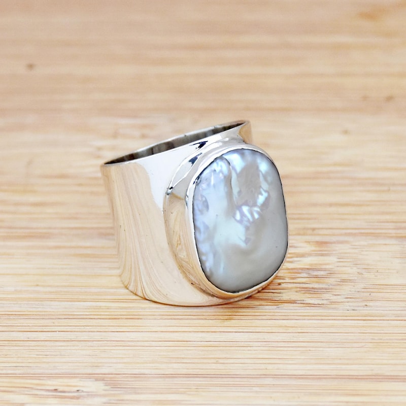 Silver Chunky Pearl Ring - Etsy