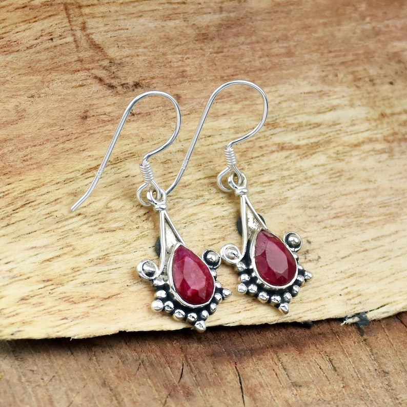 Filigree Indian Ruby Earrings: 925 Sterling Silver Drop Earrings ...
