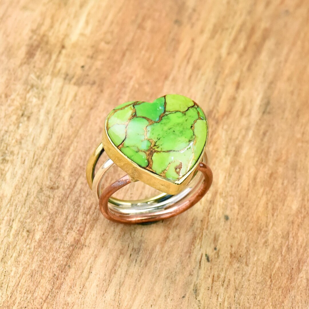 Green Copper Turquoise Heart Ring: Triple Band- Purpose Ring- Gift for ...