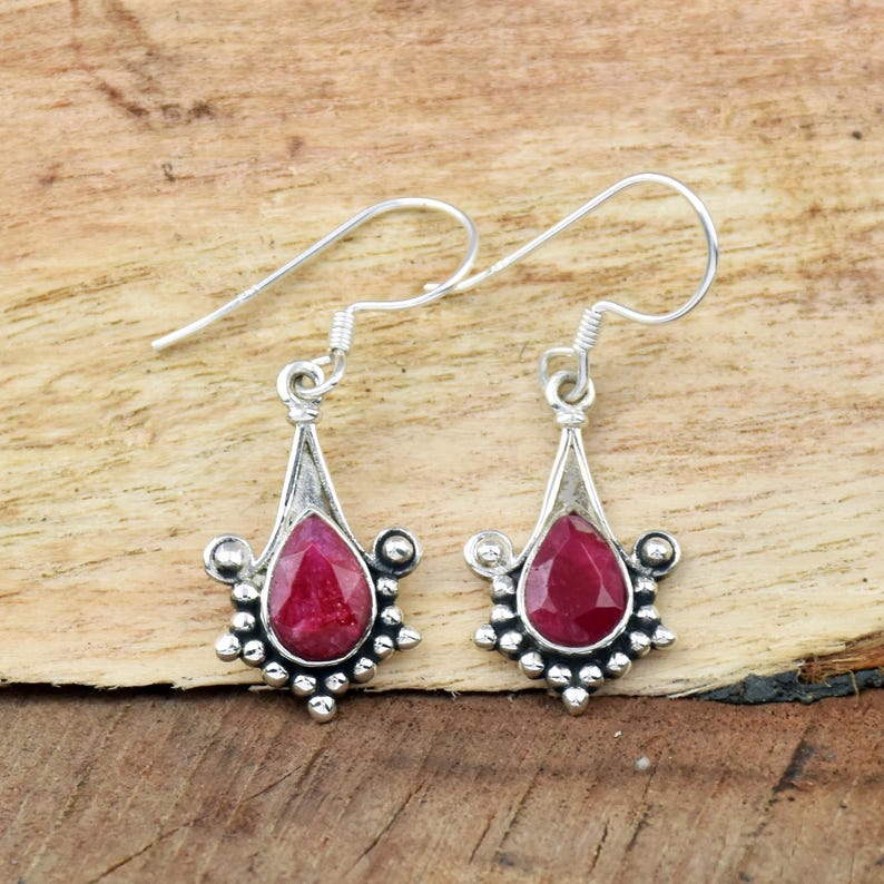 Filigree Indian Ruby Earrings: 925 Sterling Silver Drop Earrings ...
