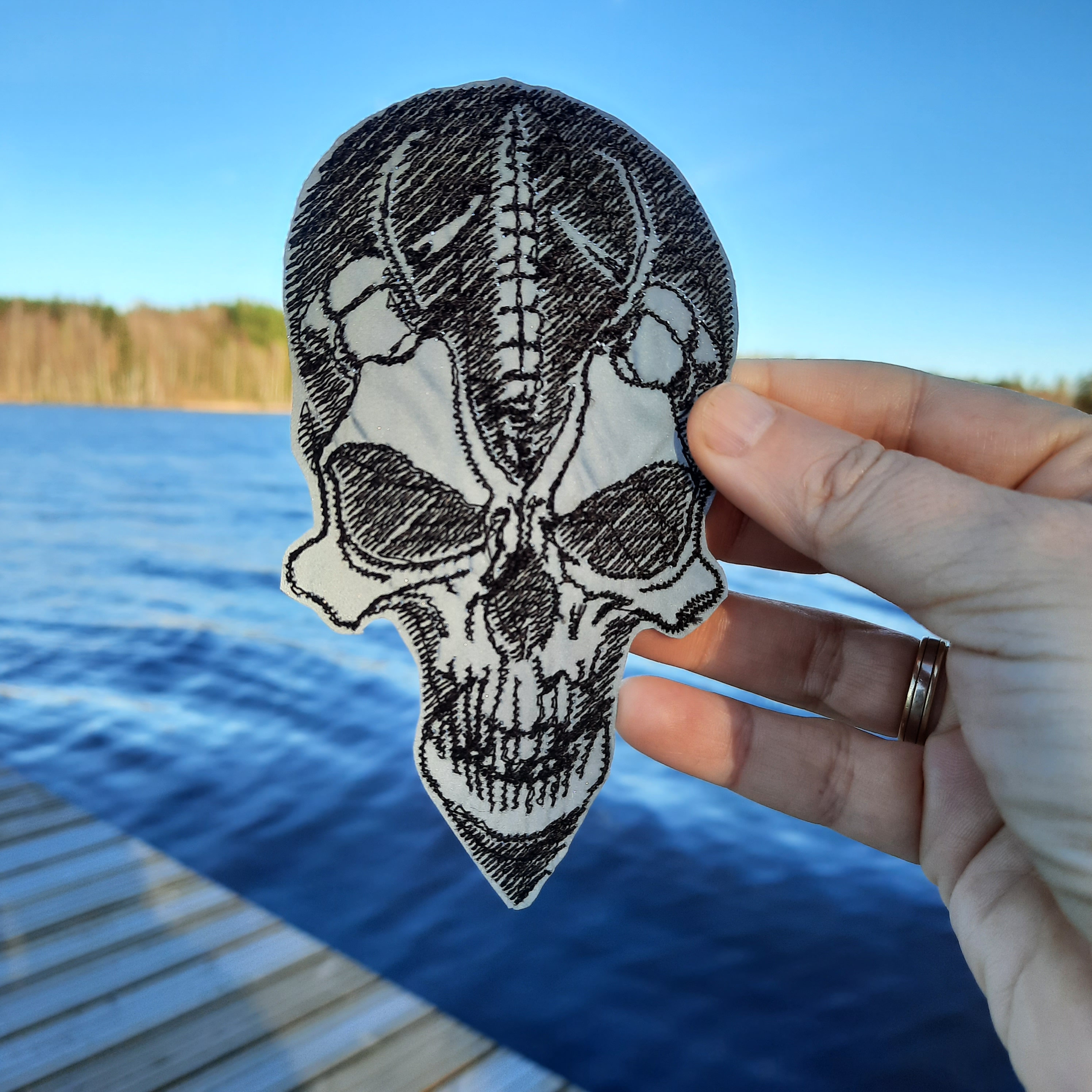 Biker Scull Reflective Embroidered Patch Iron On - Etsy