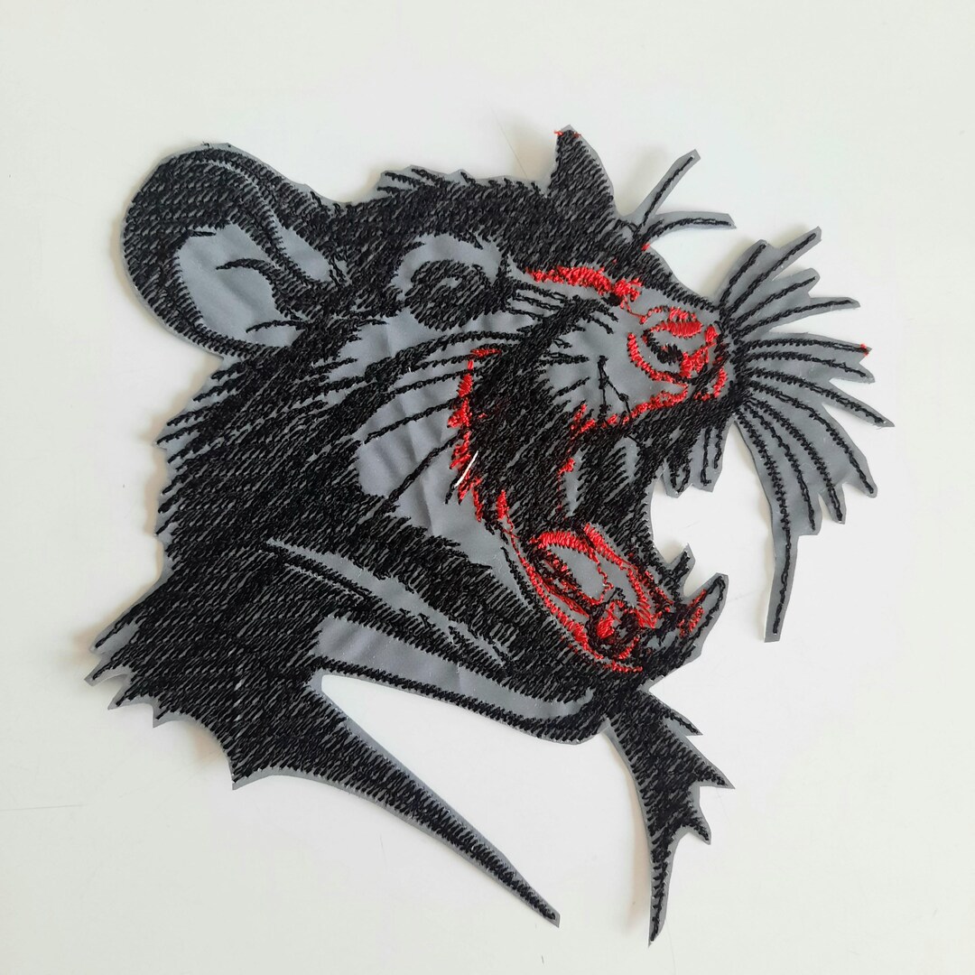 Rat With Open Mouth Reflective Embroidered Patch Iron On, Possum, Mouse ...