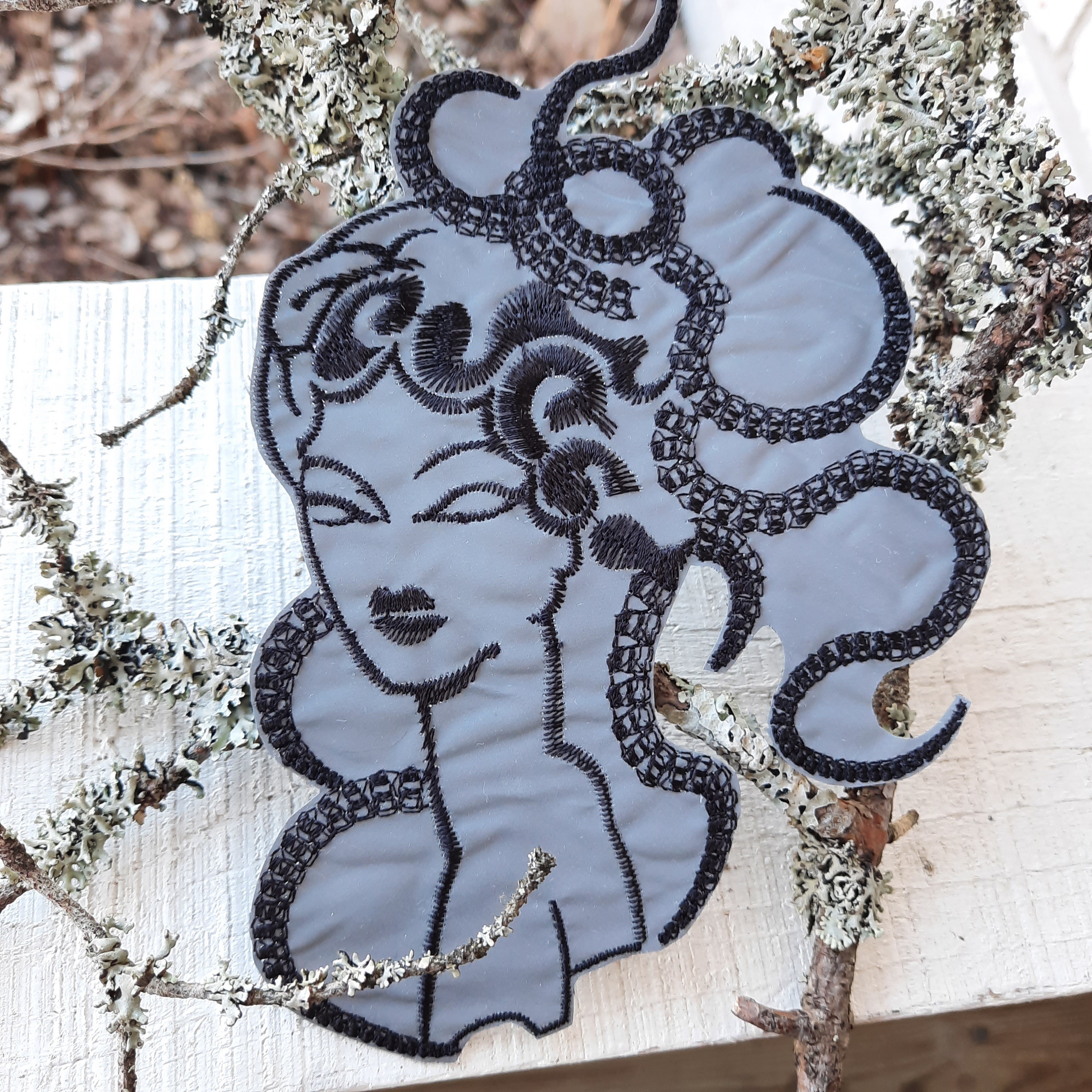 Mythological Medusa Gorgon Jellyfish Reflective Iron-on Embroidered ...