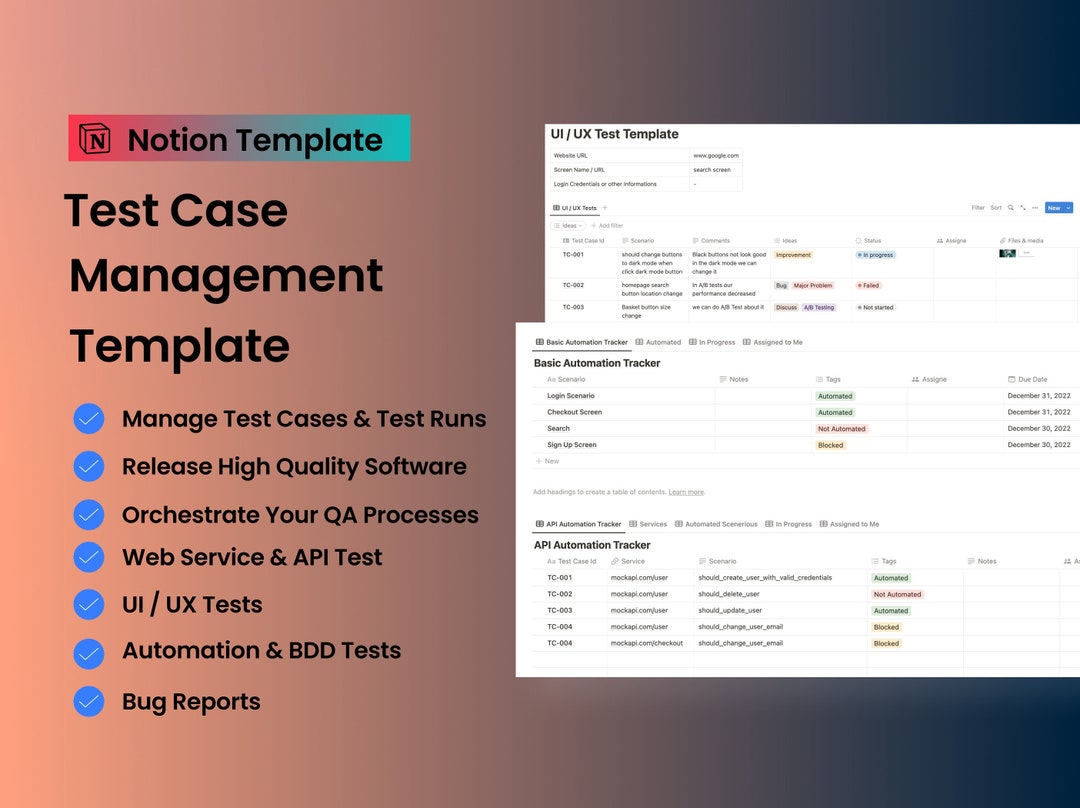Buy Notion Test Management Template for Developer and Project Managers ...