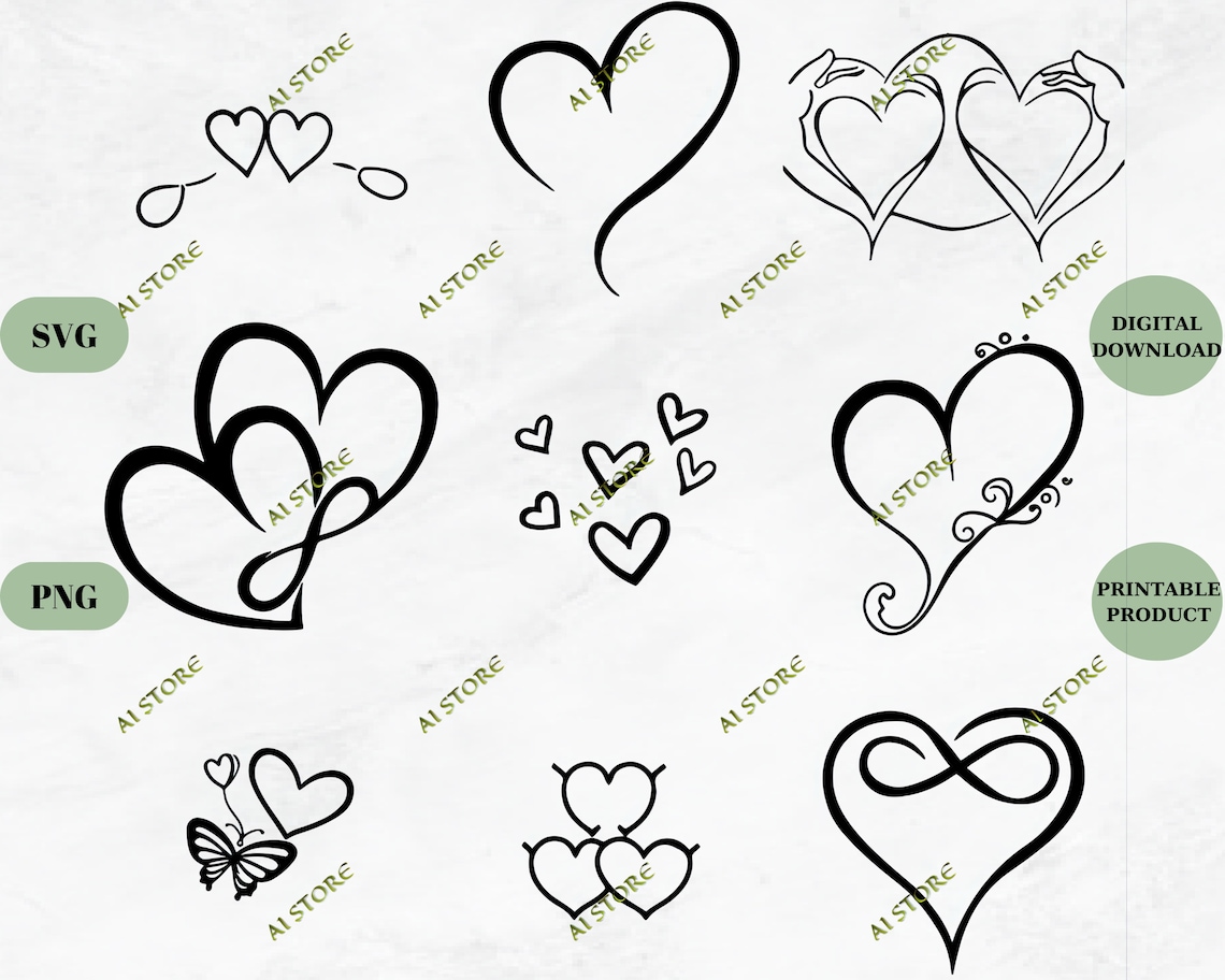 Heart Svg Bundle, Valentine Svg,hand Drawn Heart Svg, Open Heart Svg ...