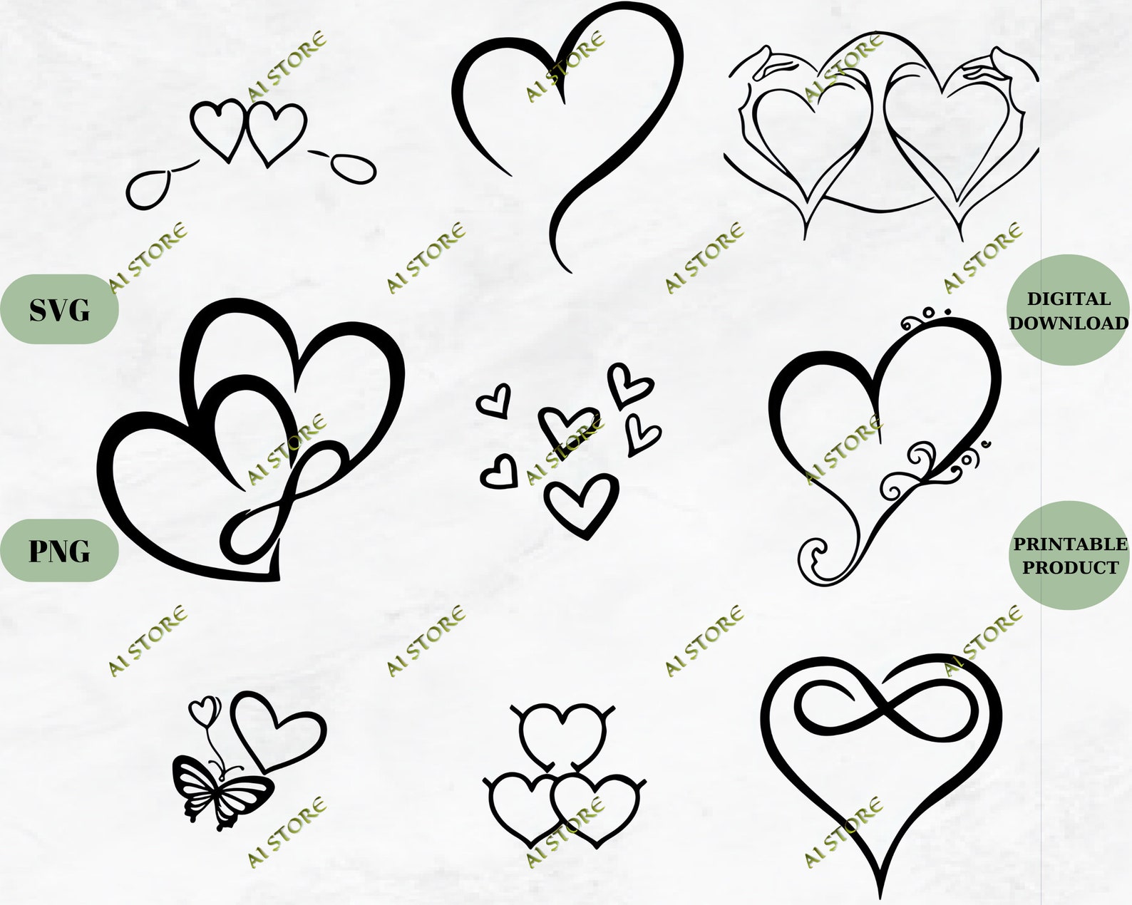 Heart Svg Bundle, Valentine Svg,hand Drawn Heart Svg, Open Heart Svg ...