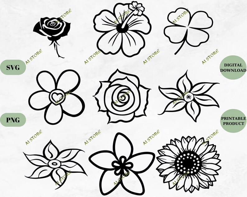 Flowers SVG, Flowers Clipart, Leaves Svg, Rose SVG, Circut Cut Files Silhouette, Flowers Png ...