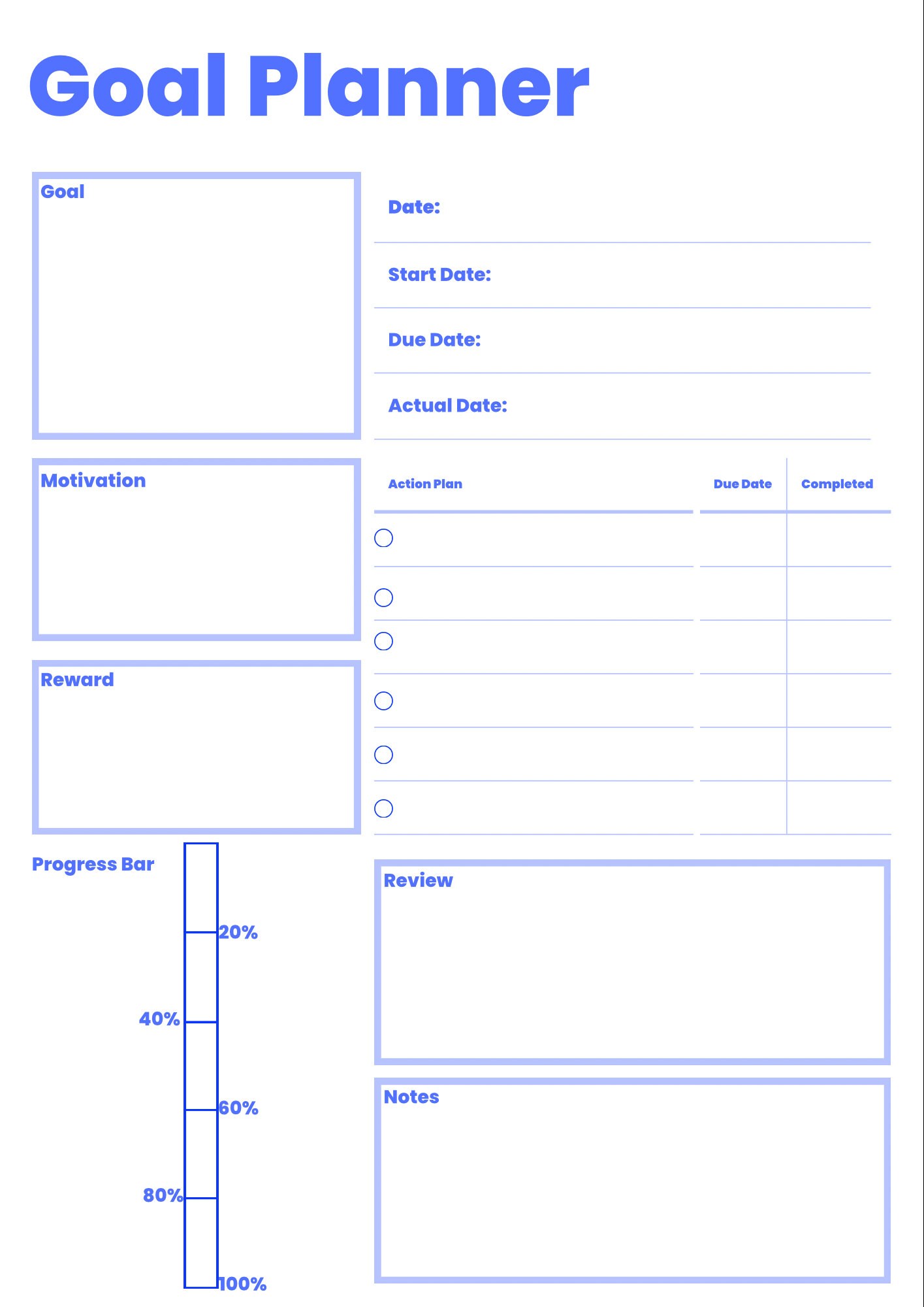 A4 Goal Planner Tracker Blue New Year Resolutions DIGITAL - Etsy