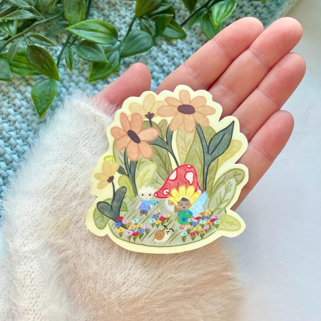 Sticker Waterproof Laminated Vinyl Fairytale Gnome and Fairy Natural ...