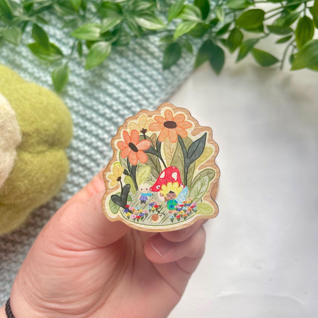 Fairy Tale Wooden Pin Real Natural Pine Wood Pin Badge Flower Fruit ...