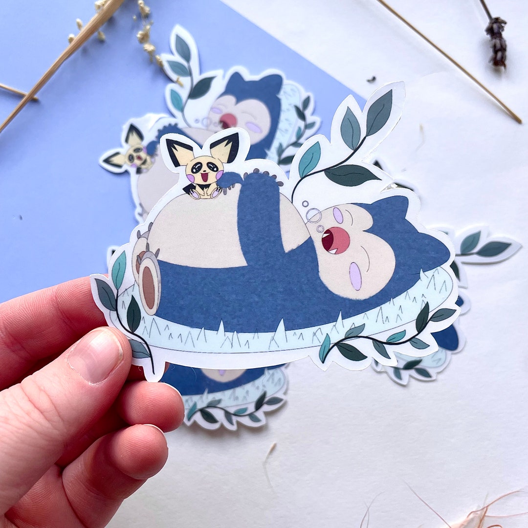 Snorlax & Pichu Sticker Cute Sleepy Pokémon Botanical - Etsy