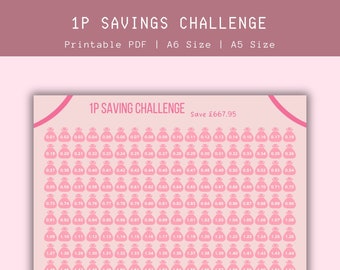 1p Challenge Printable, 1p Savings Challenge PDF Fits A6 Budget Binder ...