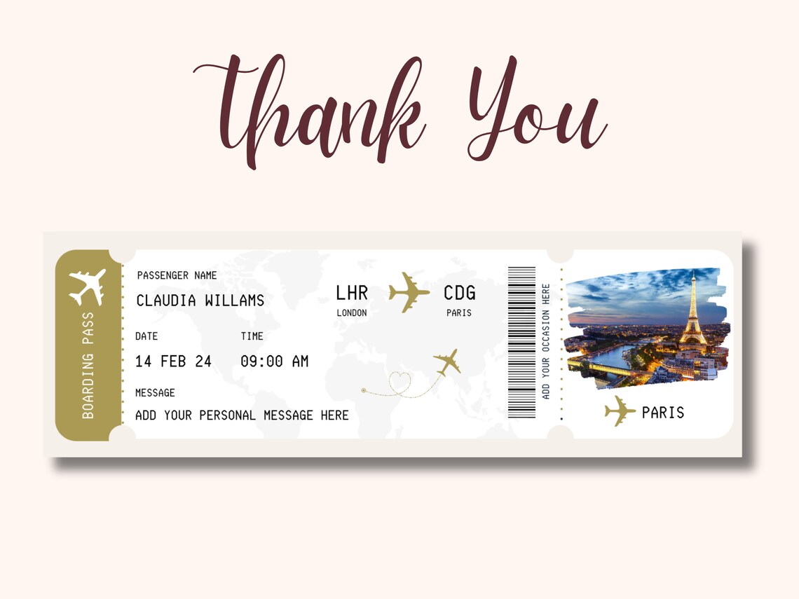 Editable Boarding Pass, DIY Flight Ticket Template, Surprise Trip ...