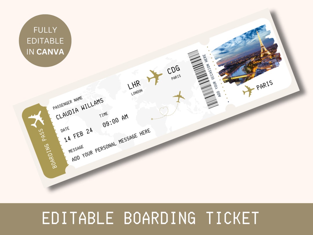 Editable Boarding Pass, DIY Flight Ticket Template, Surprise Trip ...