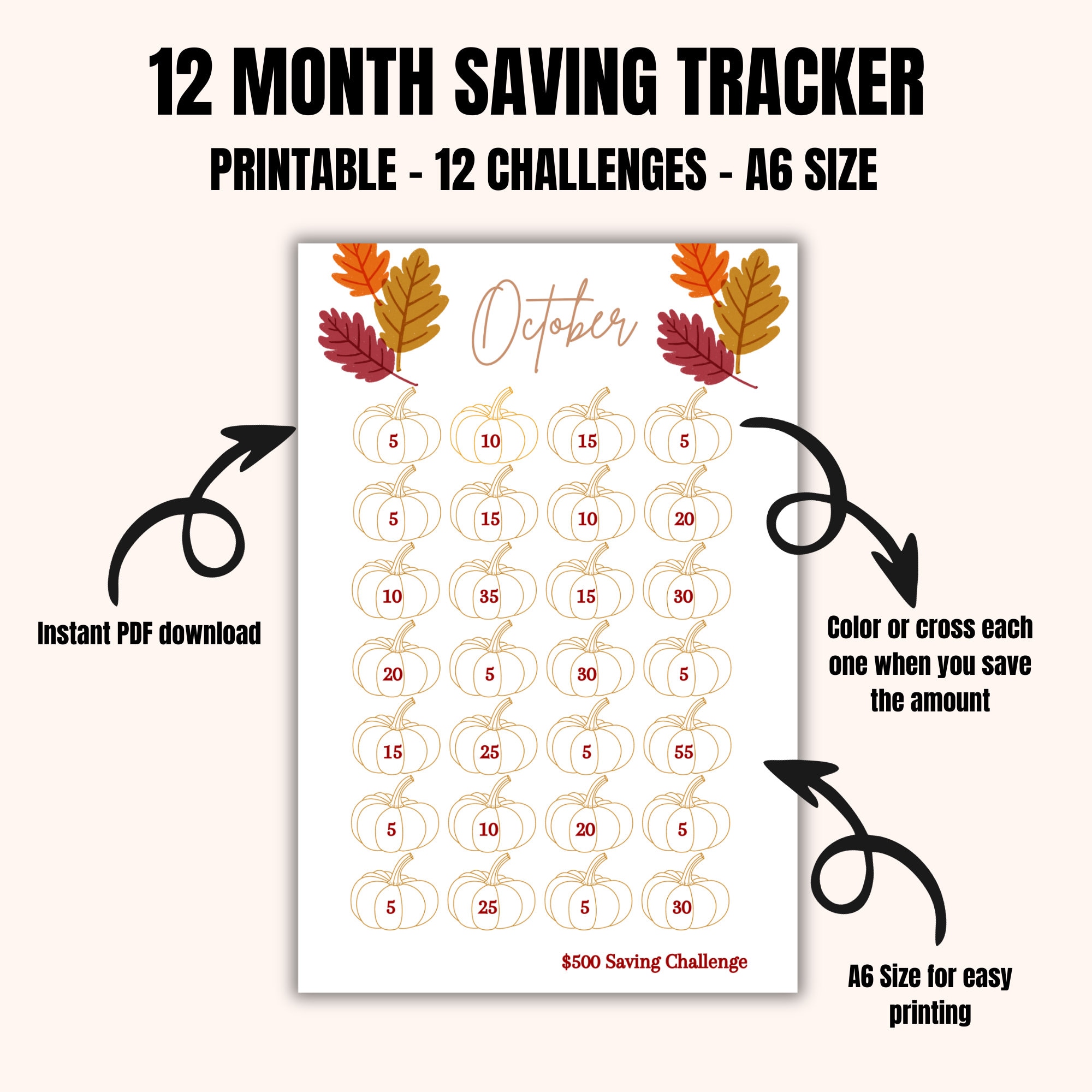 A6 Monthly Savings Challenge Printable, Mini Savings Challenge Bundle ...