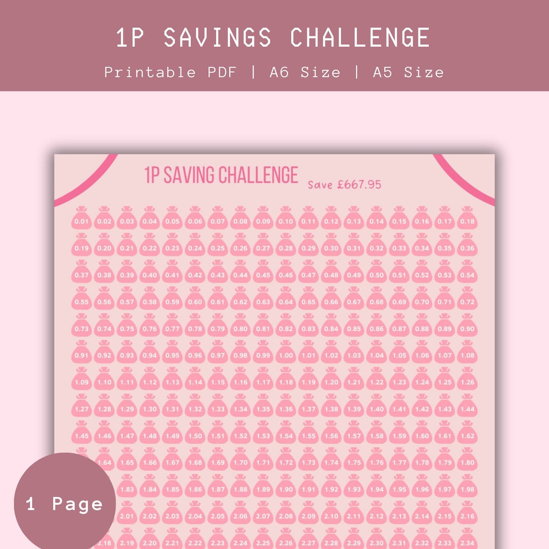 1p Savings Challenge, 1p Challenge Printable, 1p Savings Challenge PDF ...