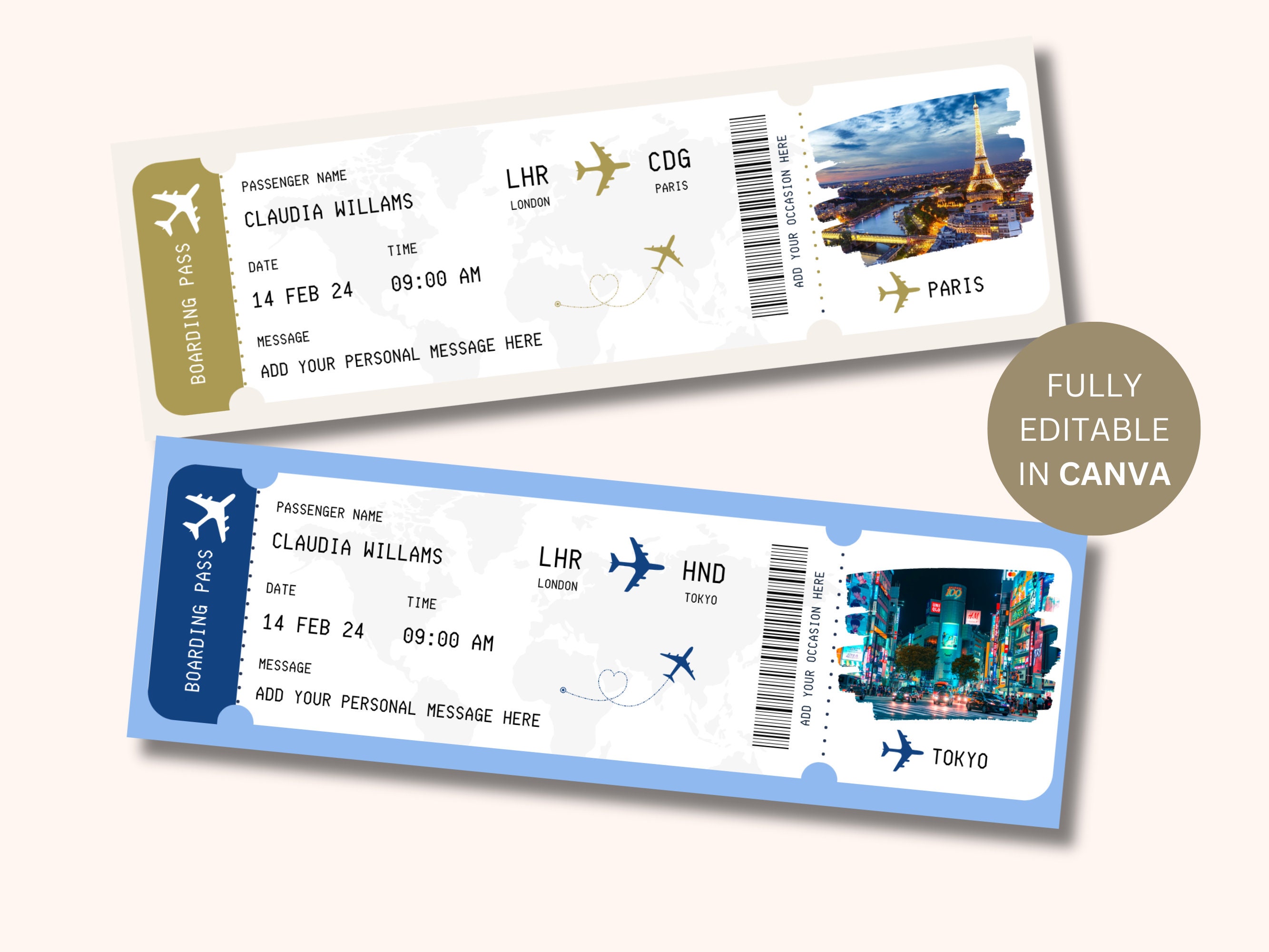Editable Boarding Pass, DIY Flight Ticket Template, Surprise Trip ...
