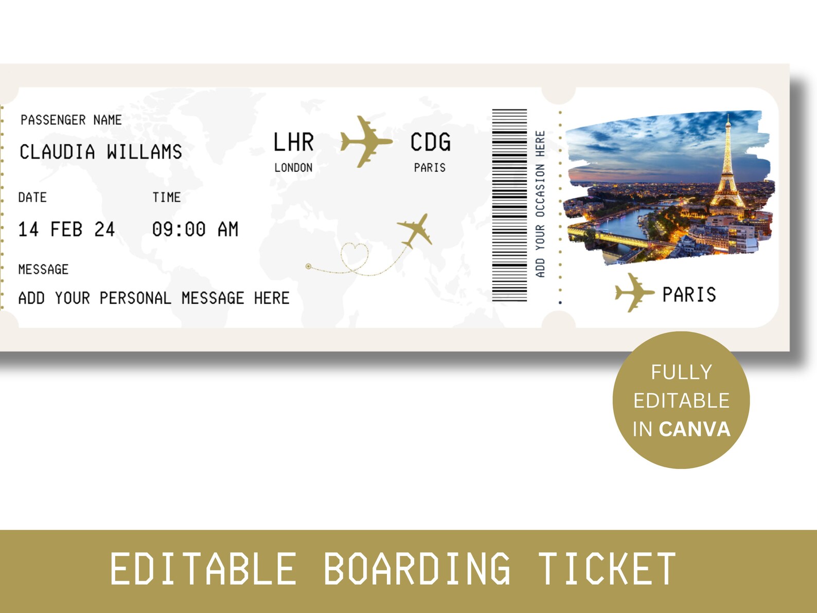 Editable Boarding Pass, DIY Flight Ticket Template, Surprise Trip ...