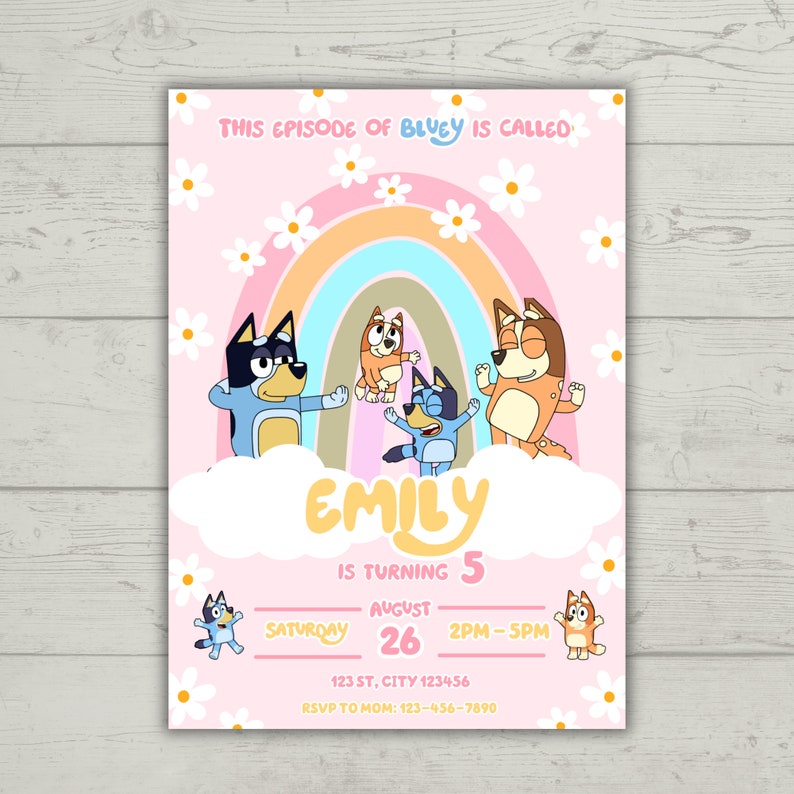 Girl Bluey Birthday Invitation, Bluey Invitation, Digital Bluey Girl ...