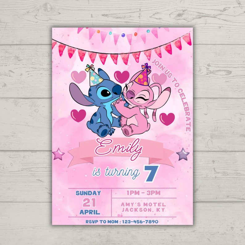 Editable Stitch Birthday Invitation, Canva Editable Birthday Invitation ...