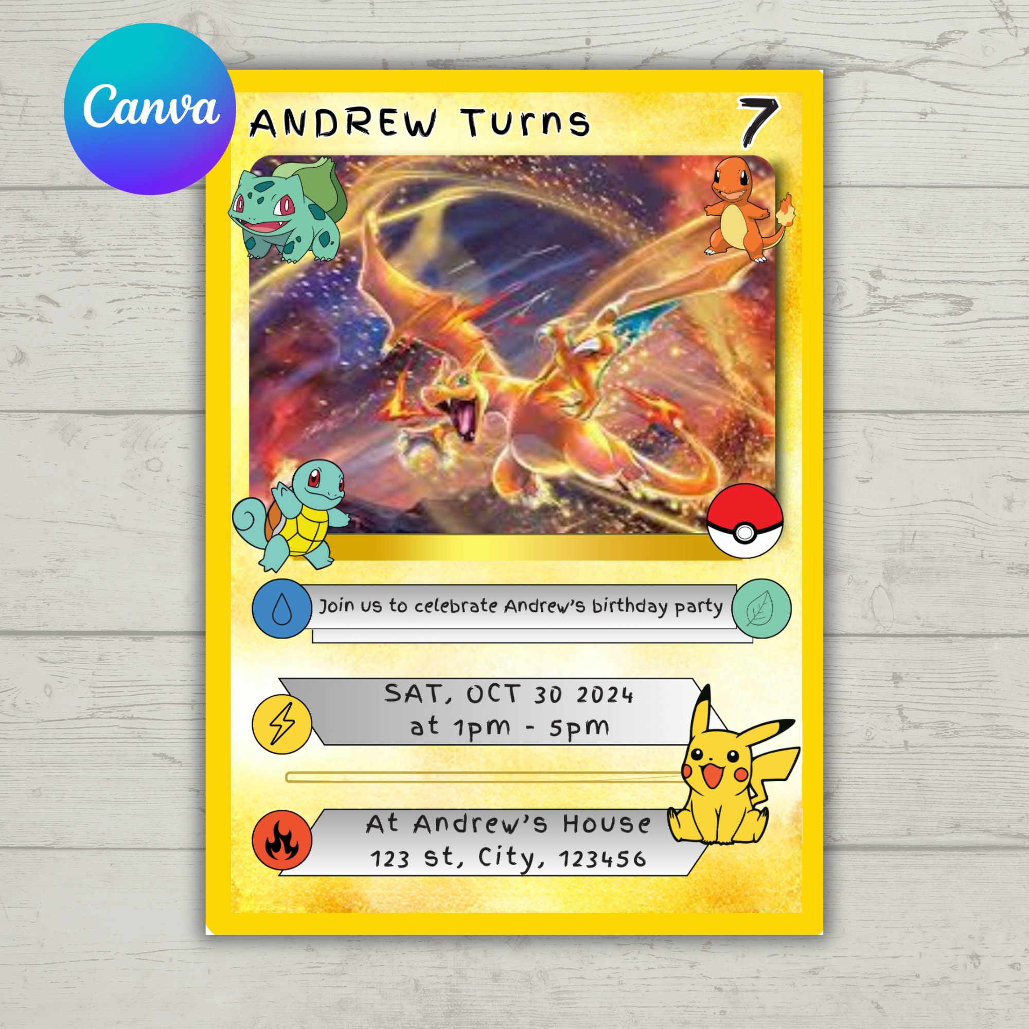 Editable Pokemon Card Invitation, Pokemon Birthday Invitation, Pokemon ...