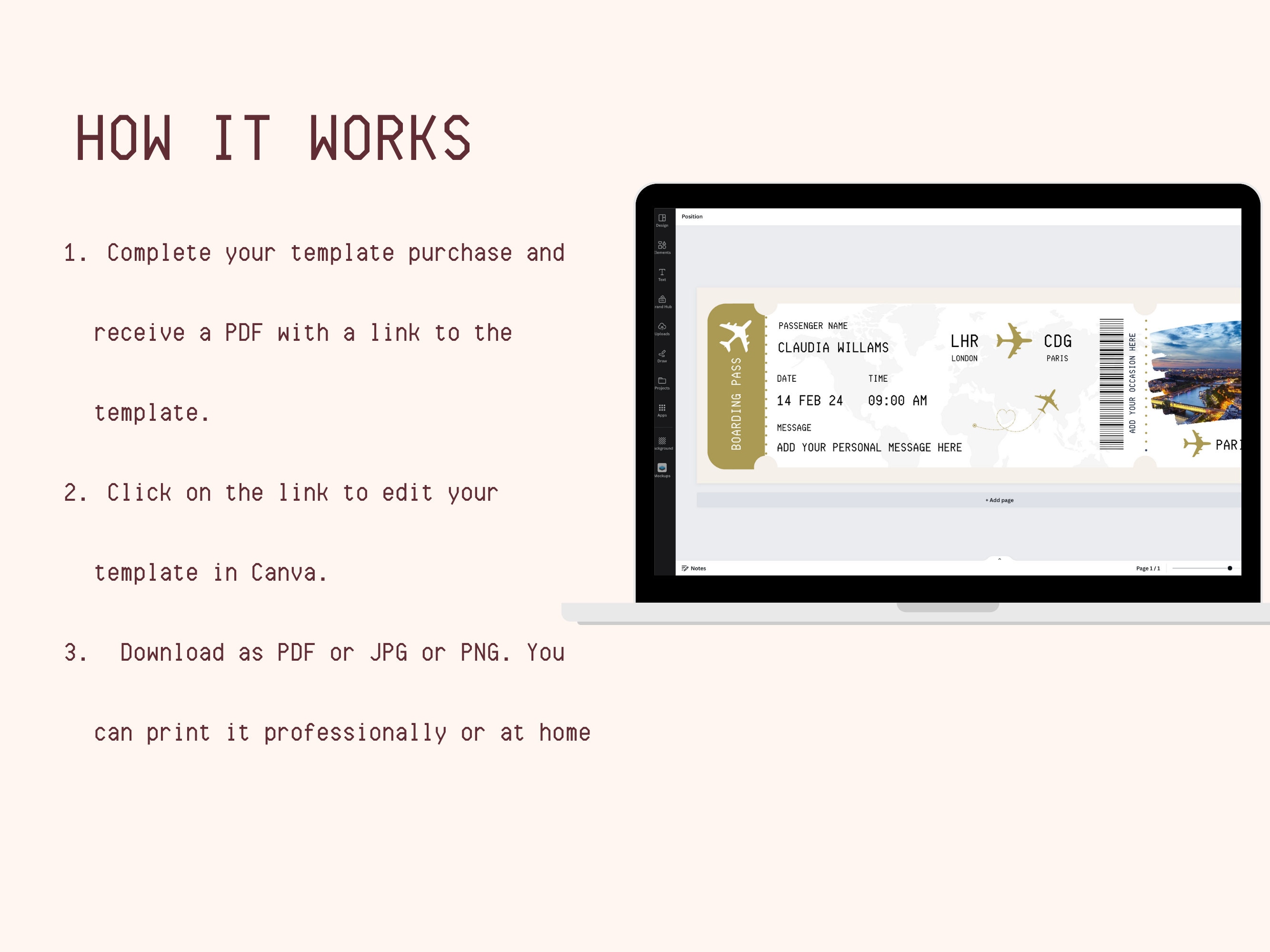 Editable Boarding Pass, DIY Flight Ticket Template, Surprise Trip ...