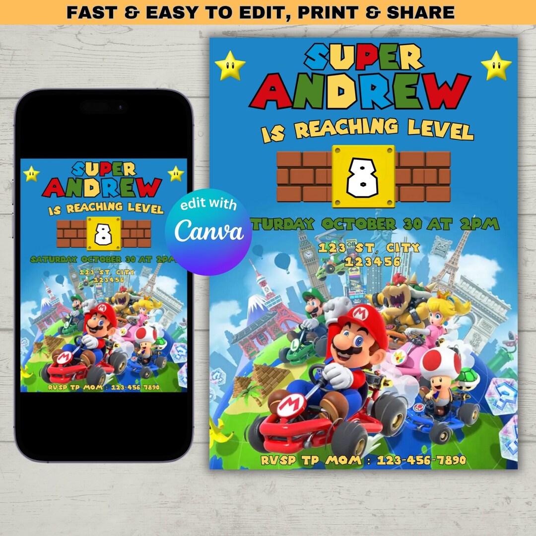 Invitación de Mario Bros, Invitación de cumpleaños de Super Mario ...