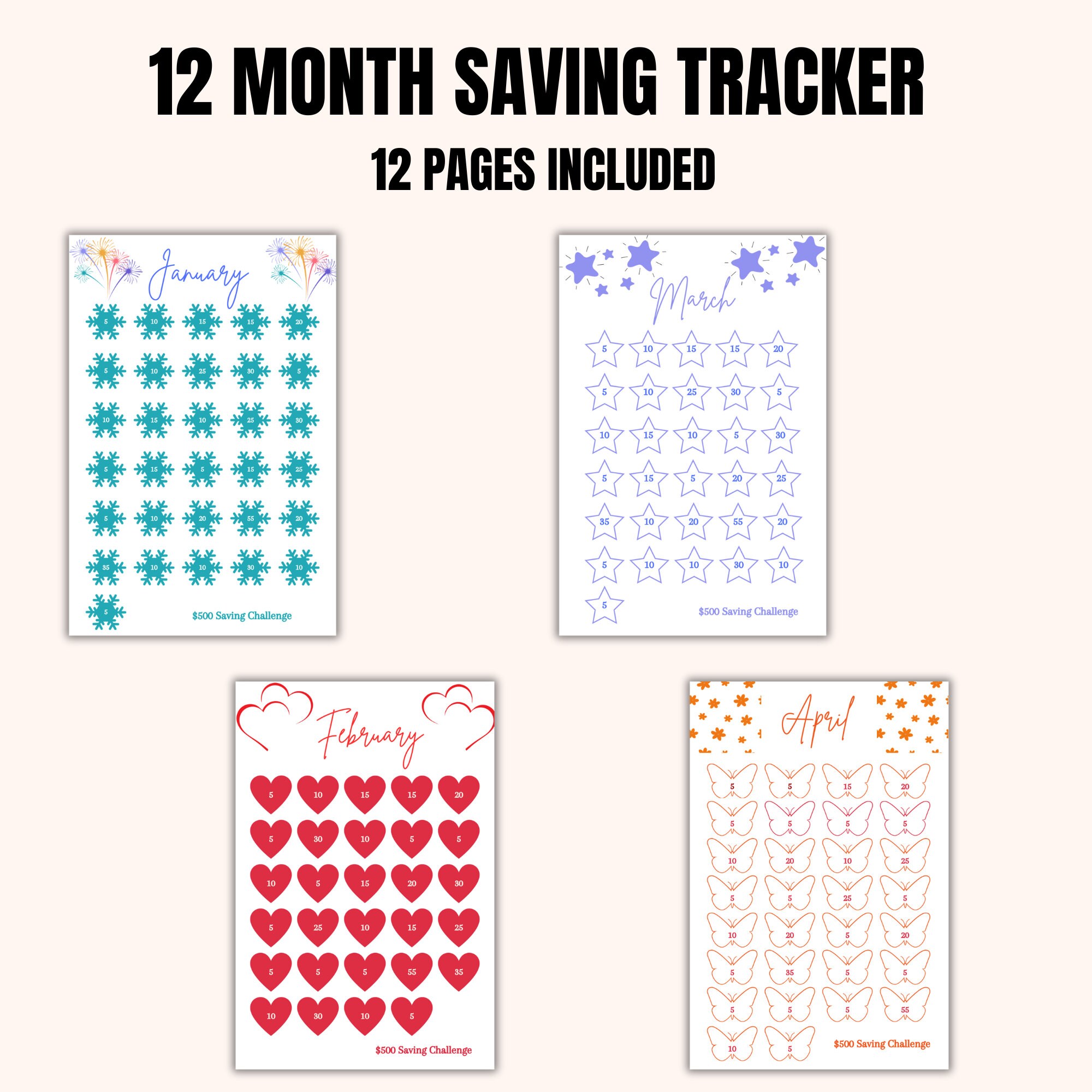 A6 Monthly Savings Challenge Printable, Mini Savings Challenge Bundle ...