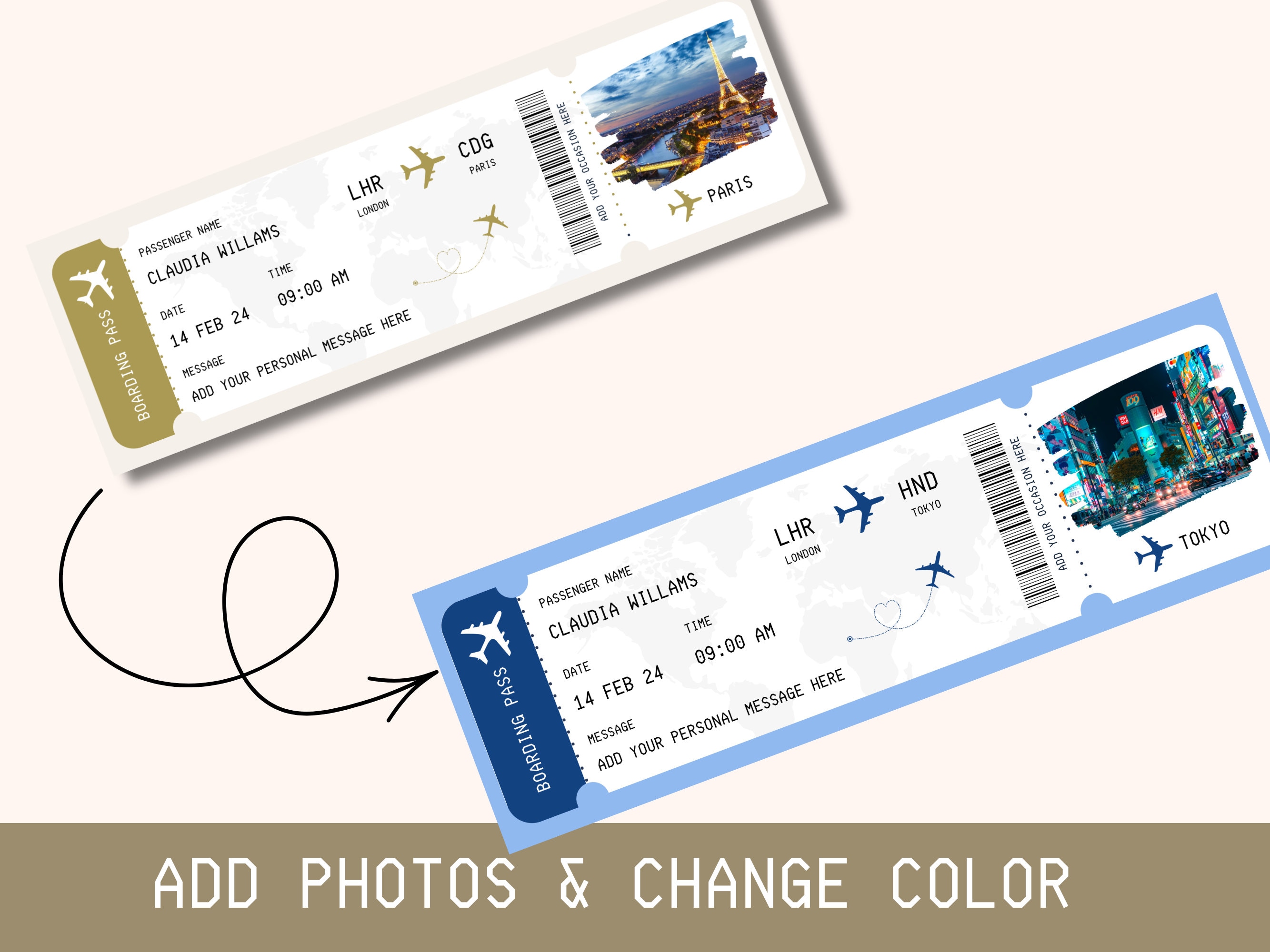 Editable Boarding Pass, DIY Flight Ticket Template, Surprise Trip ...