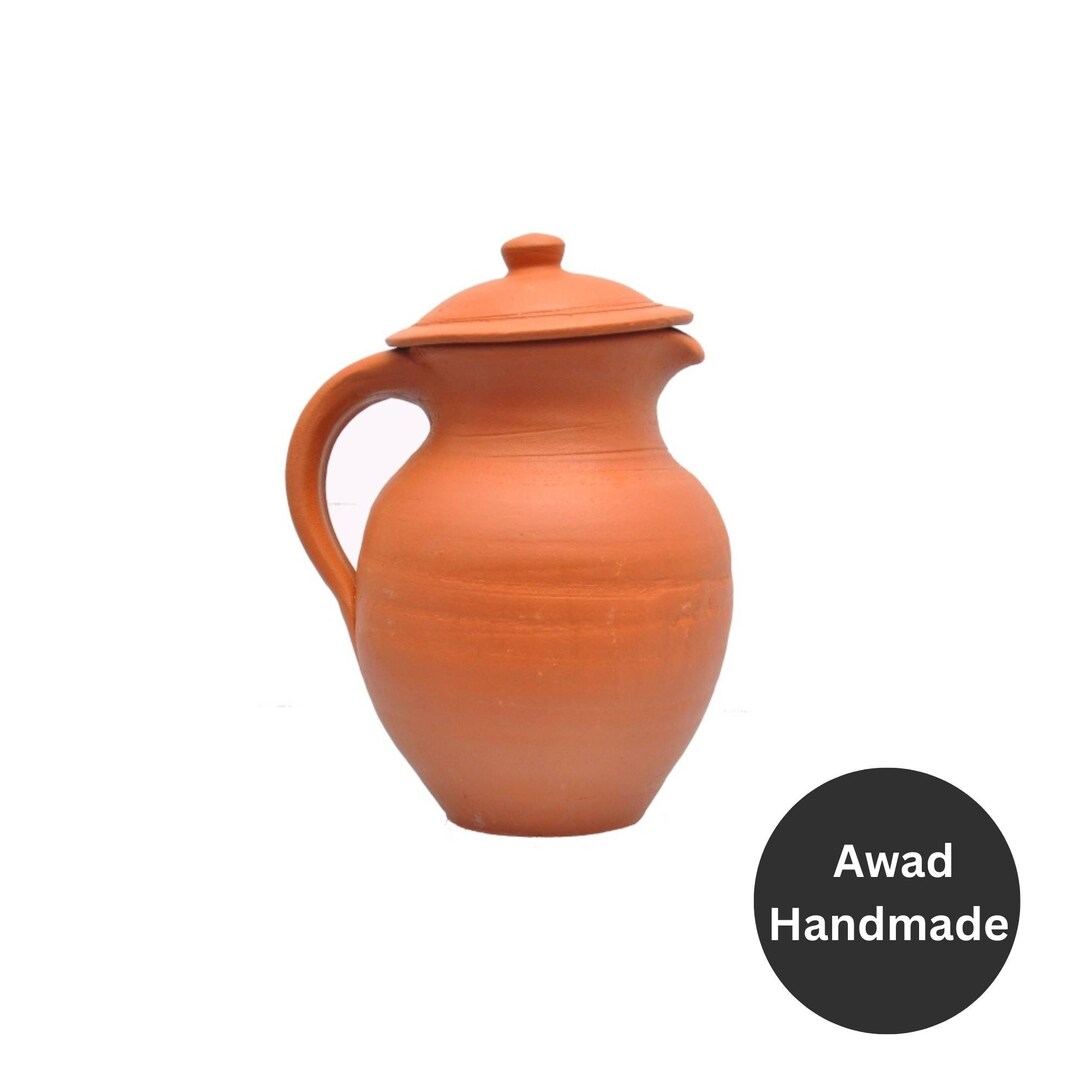 Handcrafted Clay Water Jug With Lid 1 Liter Eco-friendly Earthenware ...