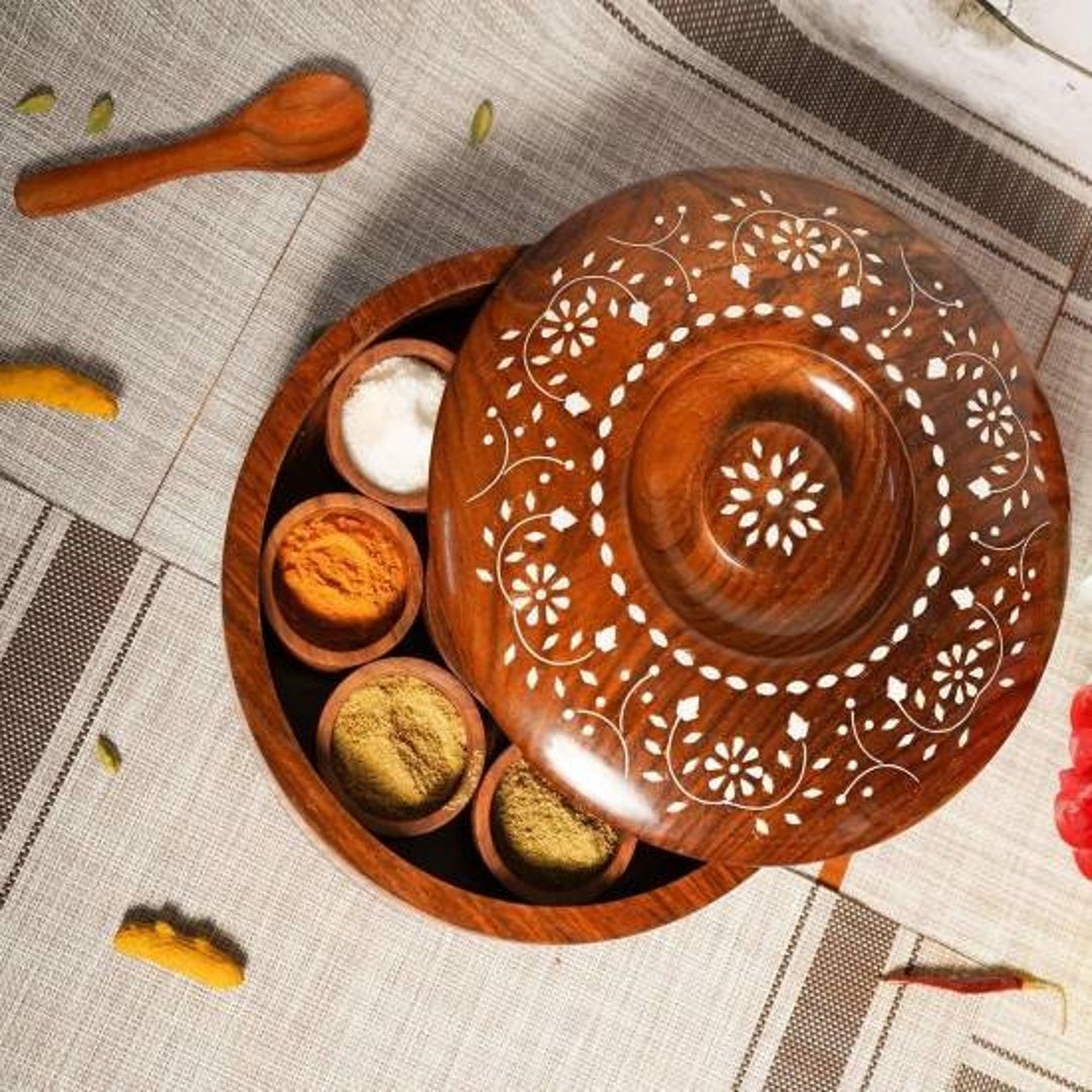 Wooden Handcrafted Spice Box for Storage With Spoon - Etsy