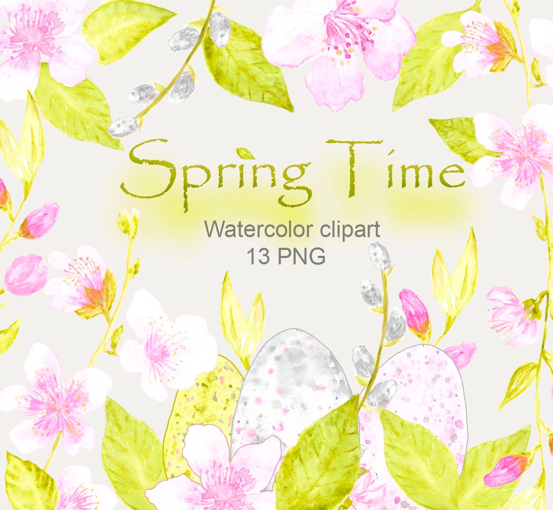 Spring Time Watercolor Clipart, Spring Clipart, Easter Clipart, Green ...