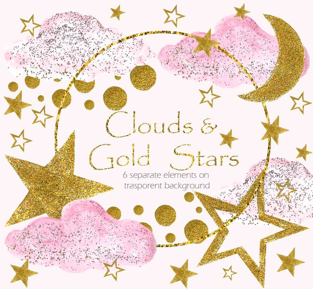 Gold Stars and Pink Clouds, Glitters Cliparpt, Stars Clipart, Pink ...