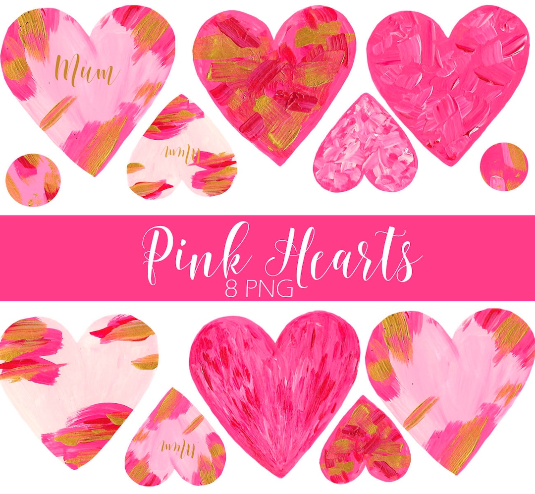 Pink Hearts, Valentines Clipart, Acrylic Clipart, Mum Heart, Love Heart ...