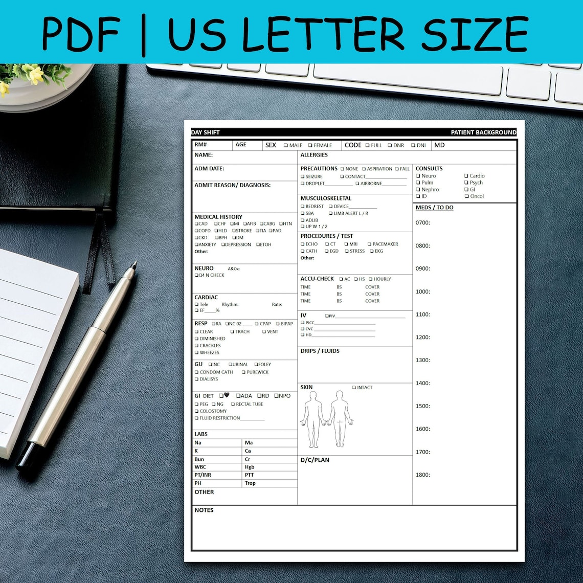 Nurse Report Sheet AM | Medical Surgical | Telemetry Nurse Report | New ...