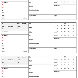 3 Patients Nurse Report Sheet, Medical Surgical, Telemetry, RN Nursing ...