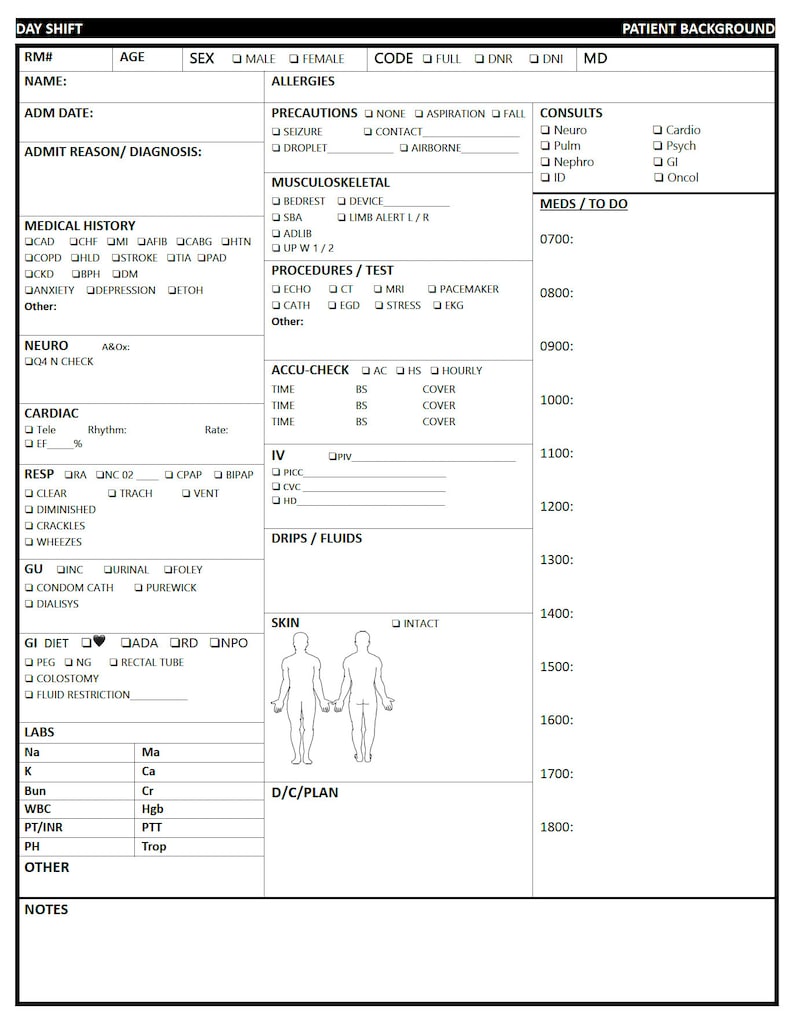 Nurse Report Sheet AM | Medical Surgical | Telemetry Nurse Report | New ...