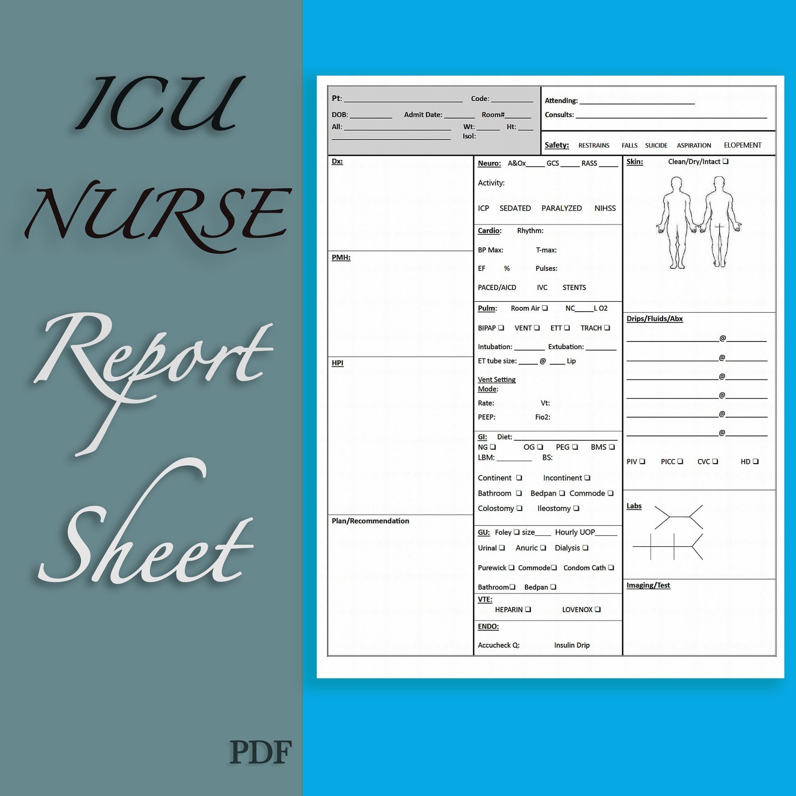 ICU Nurse Sheet, ICU Report Sheet, RN Nursing, New Grad, Patient ...