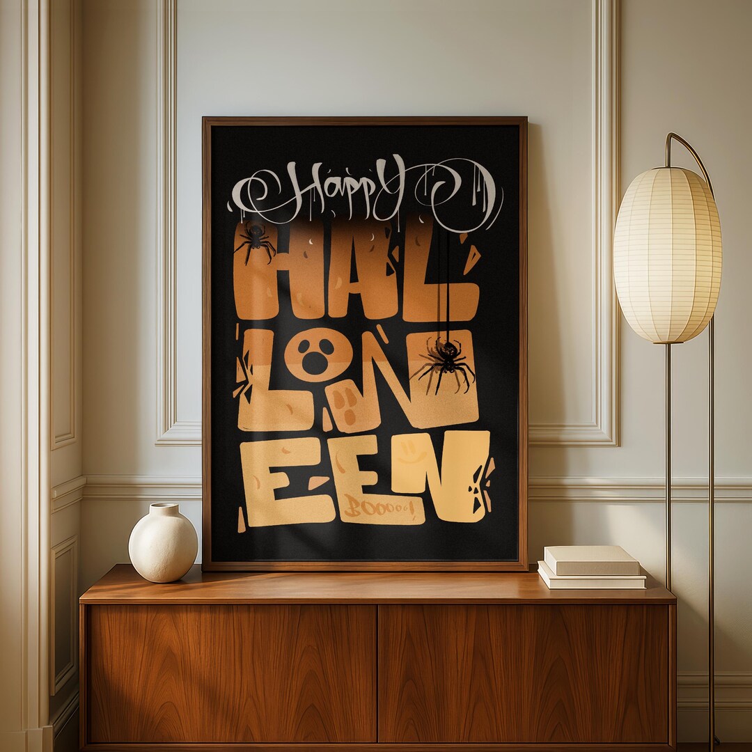 Happy Halloween Poster, Printable Wall Art | Retro Halloween Wall Decor ...