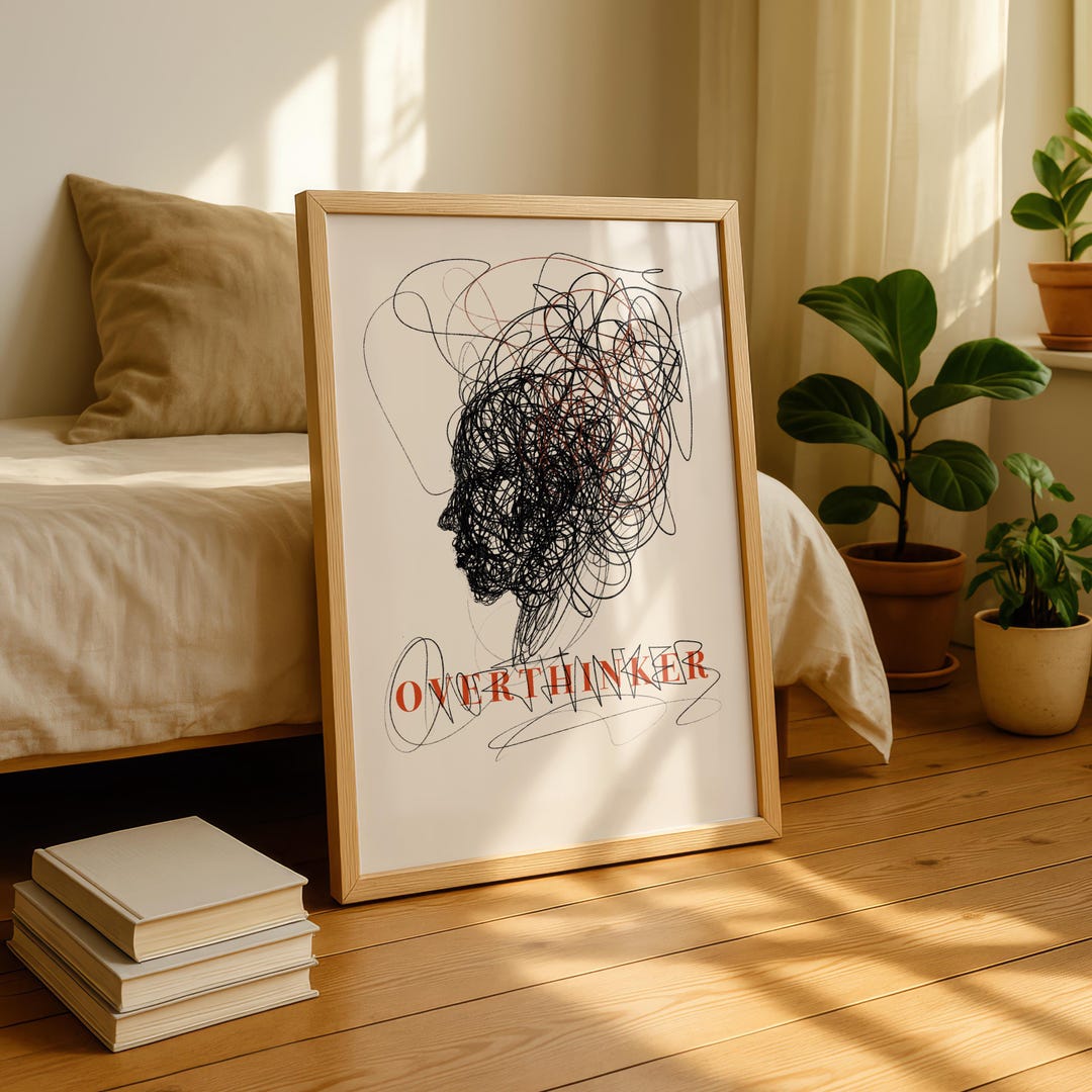 Abstract Line Art, Overthinker Poster, Mental Health Print, Retro Wall ...