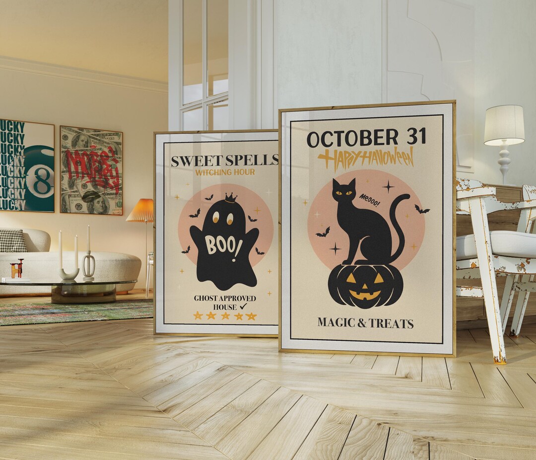 Retro Halloween Poster Set of 2: Vintage Spooky Season & Autumn Decor ...