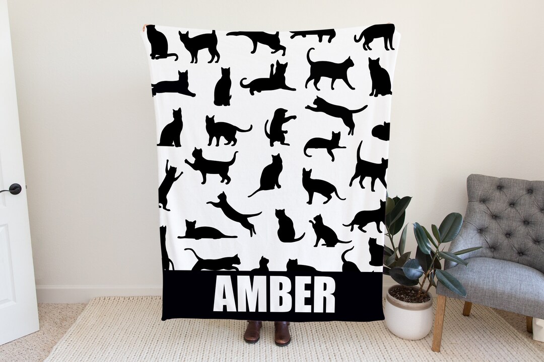 Black and White Blanket, Custom Cat Blanket, Personalized Blanket With ...