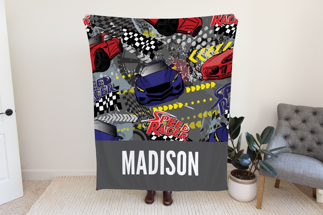 Personalized Race Car Blanket, Race Car Crib Bedding, Race Car Nursery ...