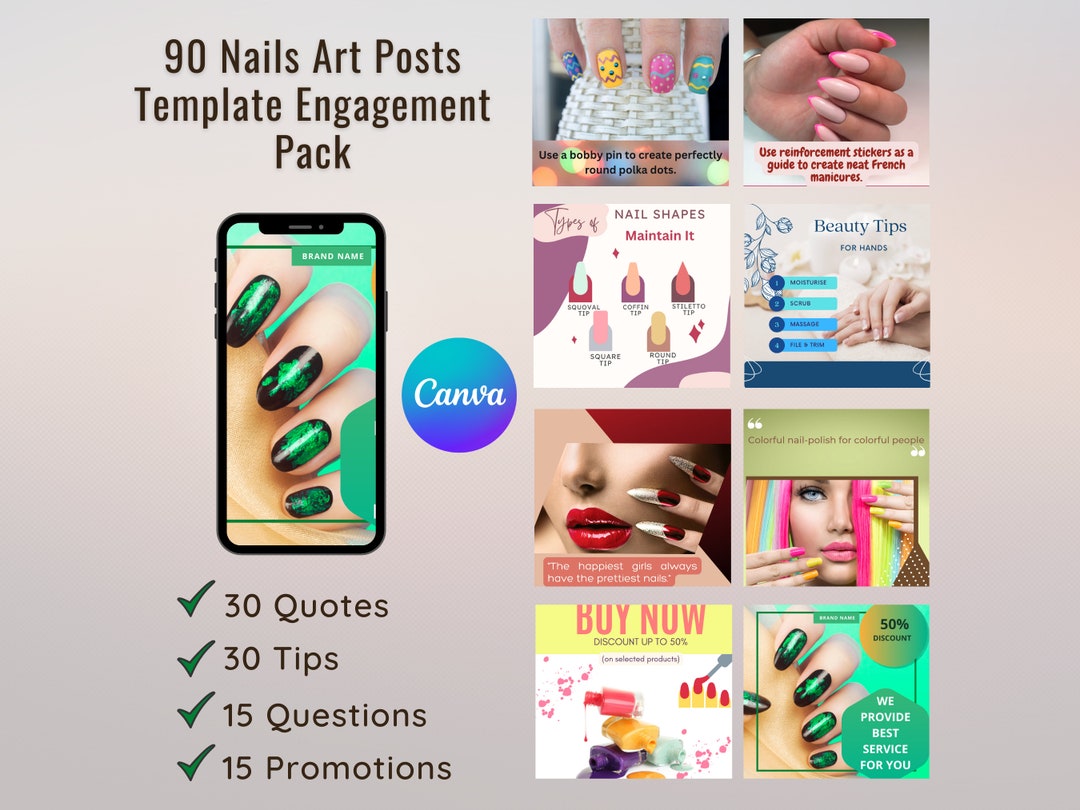 90 Nails Art Posts Canva Template for Social Media Marketing - Etsy